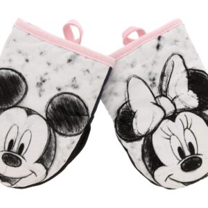 Disney Kitchen Neoprene Mini Oven Mitts, 2pk-Heat Resistant Oven Gloves with Insulation Ideal for Handling Hot Kitchenware-Non-Slip Grip, Hanging Loop, 5.5 x 7 Inches - Mickey and Minnie Sketch Pink