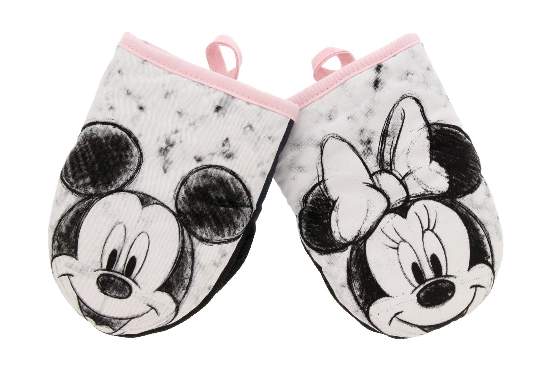 Disney Kitchen Neoprene Mini Oven Mitts, 2pk-Heat Resistant Oven Gloves with Insulation Ideal for Handling Hot Kitchenware-Non-Slip Grip, Hanging Loop, 5.5 x 7 Inches - Mickey and Minnie Sketch Pink