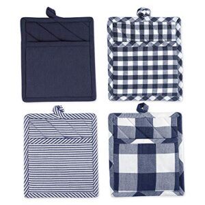 dii gingham check kitchen collection, navy, potholder set