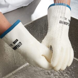 LANON Liquid Silicone Gloves, Heat Resistant Oven Gloves with Fingers, Food Grade, Waterproof, White, Medium