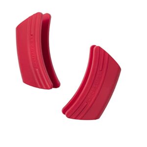 le creuset silicone set of 2 handle grips, 5" x 2 1/2" each, cerise