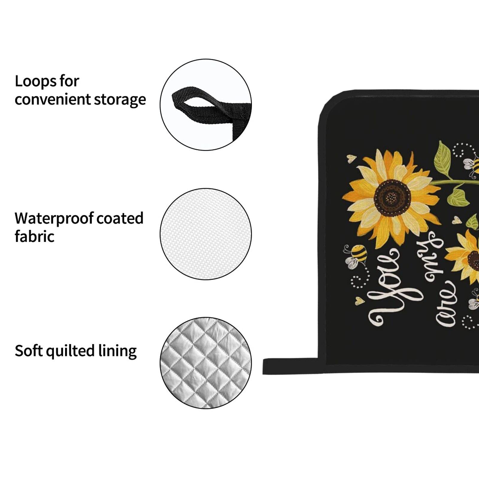 Sunflower You are My Sunshine 4Pcs Oven Mitts and Pot Holders Sets,Heat Resistant Non Slip Kitchen Gloves Hot Pads with Inner Cotton Layer for Cooking BBQ Baking Grilling