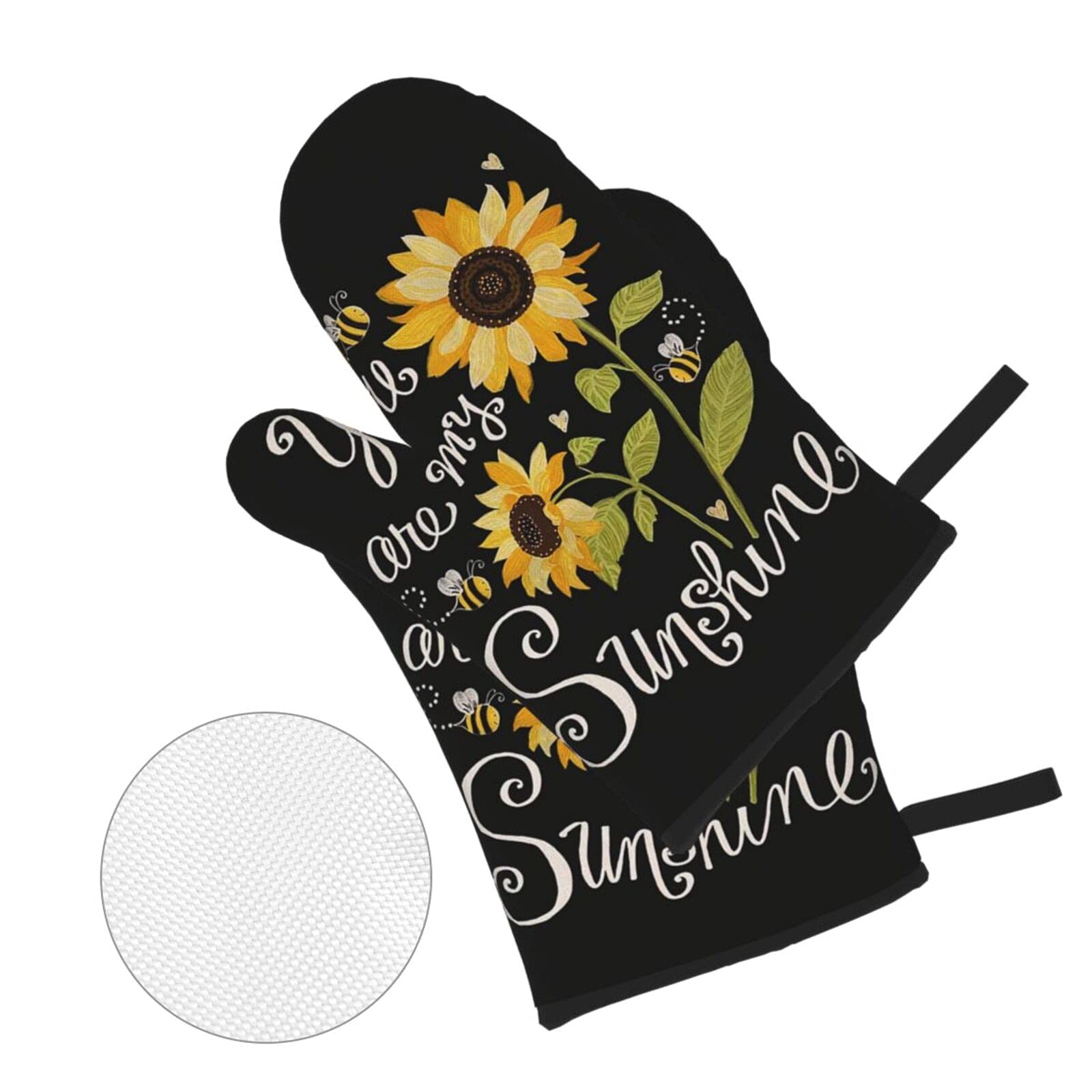 Sunflower You are My Sunshine 4Pcs Oven Mitts and Pot Holders Sets,Heat Resistant Non Slip Kitchen Gloves Hot Pads with Inner Cotton Layer for Cooking BBQ Baking Grilling