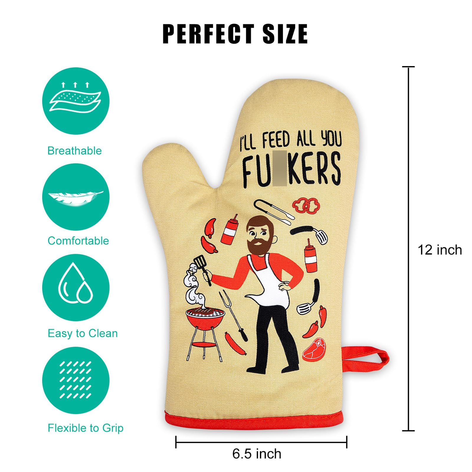 Miracu Funny Oven Mitts, Gifts for Chefs, Cooking BBQ Oven Mitt - Unique Cooking Gifts for Cooks Dad Brother Him - Funny Kitchen Gadgets, Manly Fathers Day, Housewarming, Grilling Chef Gifts for Men