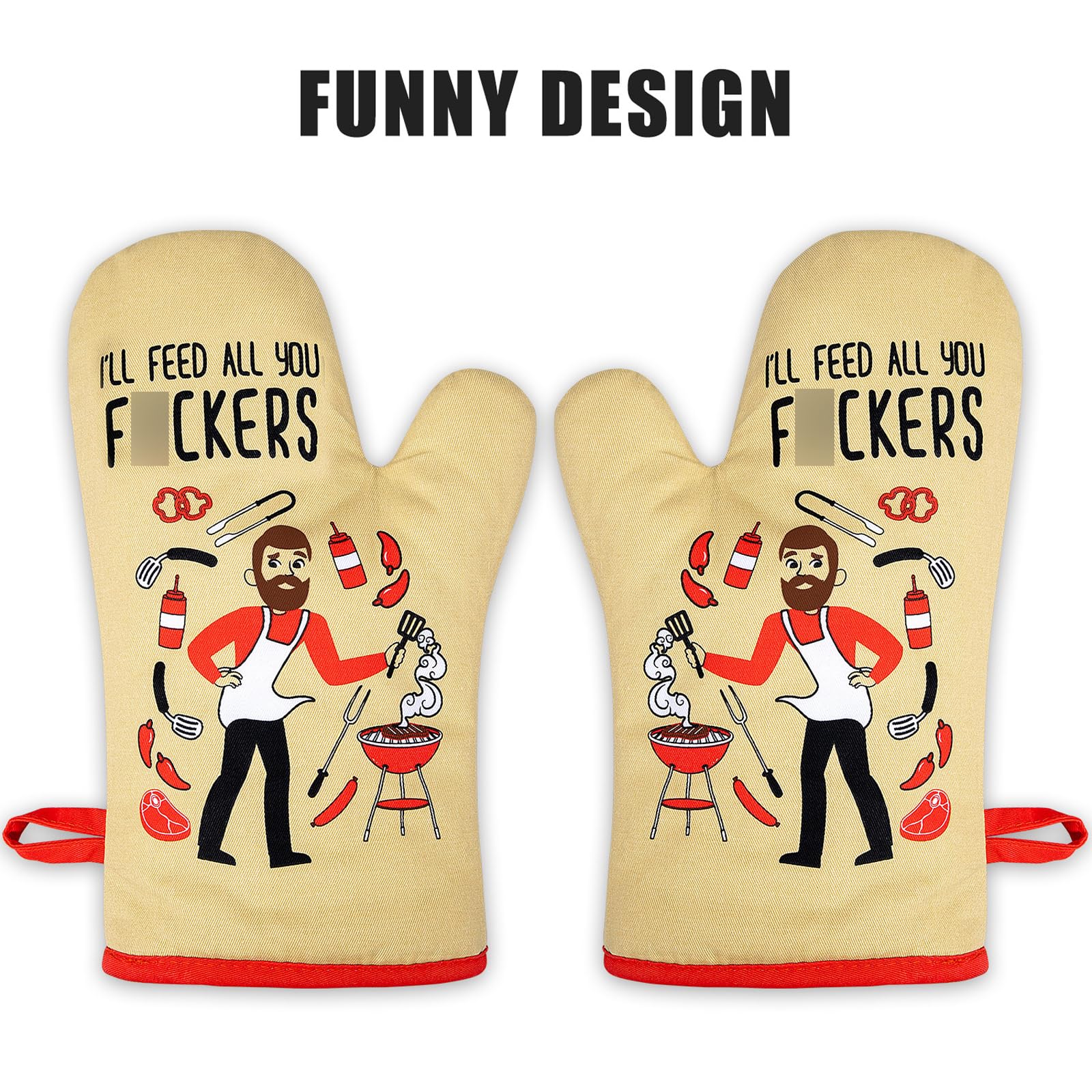 Miracu Funny Oven Mitts, Gifts for Chefs, Cooking BBQ Oven Mitt - Unique Cooking Gifts for Cooks Dad Brother Him - Funny Kitchen Gadgets, Manly Fathers Day, Housewarming, Grilling Chef Gifts for Men