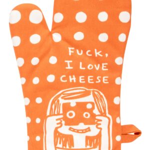 Blue Q Oven Mitt, Fuck, I Love Cheese. Super-Insulated Quilting, Natural-Fitting Shape, 100% Cotton, Orange, 12.5" h x 7.5" w