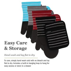 Cuisinart Neoprene Oven Mitts and Potholder Set -Heat Resistant Oven Gloves to Protect Hands and Surfaces with Non-Slip Grip, Hanging Loop-Ideal for Handling Hot Cookware Items, Twill Stripe Jet Black