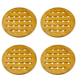 Weikai 11, Set of 4, Solid Bamboo Wood Trivets with Non-Slip Pads for Hot Dishes and Pot (7" Round)