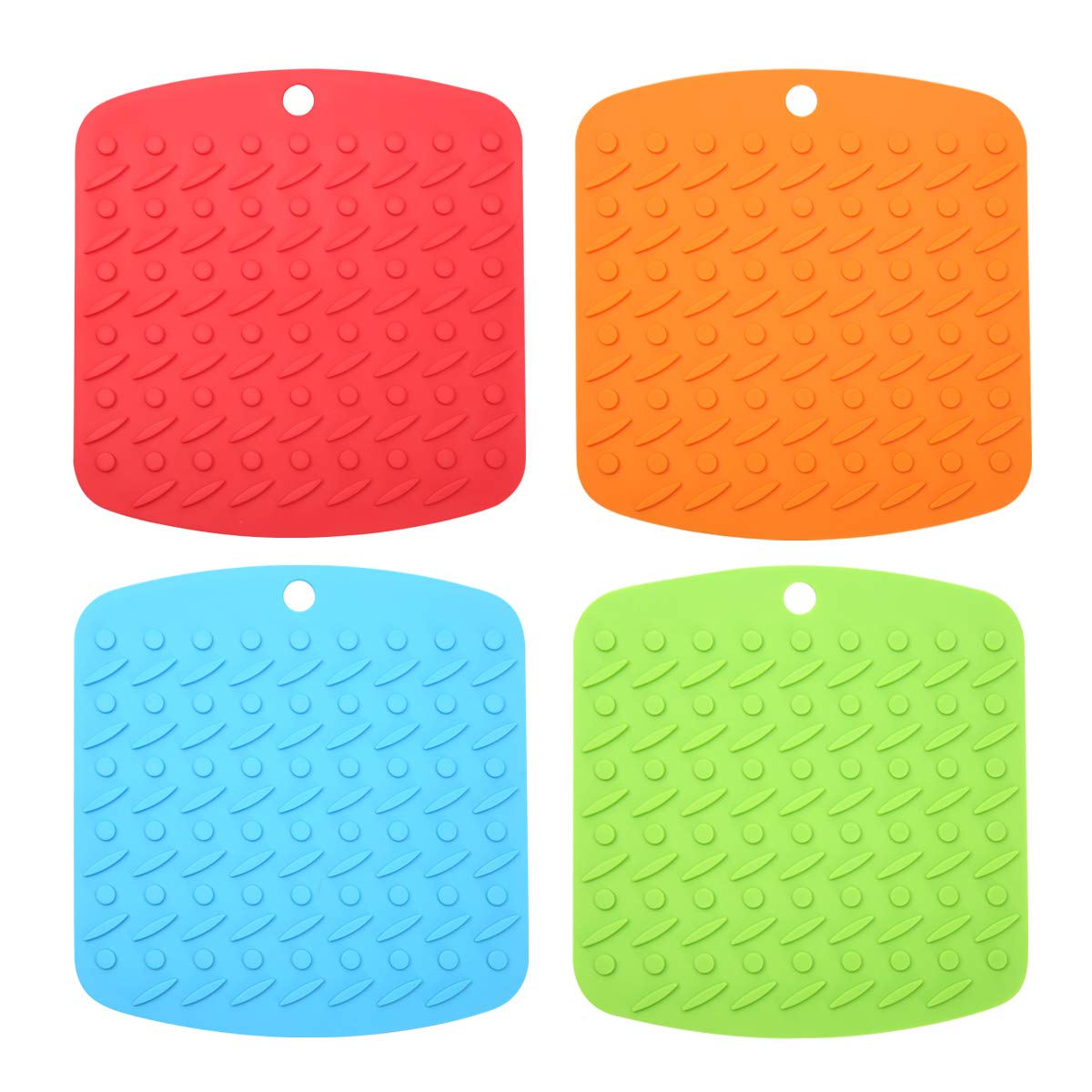 Aibrisk Silicone Trivet Mat Hot Pot Holders Hot Pads for Kitchen Non-Slip Heat Resistant Jar Opener Spoon Rest Garlic Peeler Potholders 4 Pack 7''x7" Modern Kitchen Tool