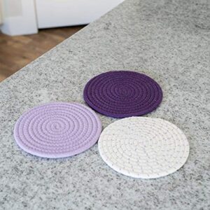 Lavender Potholders Set Trivet Set - Lavender Kitchen Accessories - 100% Cotton Hot Pads 7 Inches Diameter - Silicone Mitts for Hot Pots and Pans - Ideal for Cooking and Baking