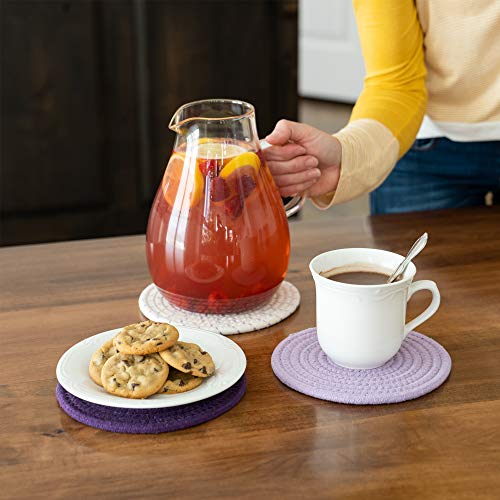 Lavender Potholders Set Trivet Set - Lavender Kitchen Accessories - 100% Cotton Hot Pads 7 Inches Diameter - Silicone Mitts for Hot Pots and Pans - Ideal for Cooking and Baking