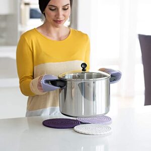 Lavender Potholders Set Trivet Set - Lavender Kitchen Accessories - 100% Cotton Hot Pads 7 Inches Diameter - Silicone Mitts for Hot Pots and Pans - Ideal for Cooking and Baking