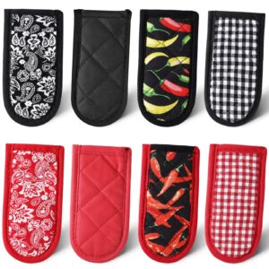 8 pieces pan handle sleeve heat resistant pot sleeve grip non-slip skillet pot holder machine washable cast iron handle cover cotton assist handle holder, 4 styles, 3 x 6 inch(retro style)