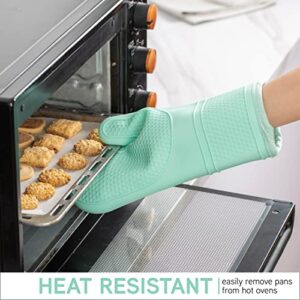 COOK WITH COLOR Silicone Oven Mitts- Heat Resistant Gloves with Soft Quilted Lining Set of 2 Oven Mitt Pot Holders for Cooking and BBQ (Mint)