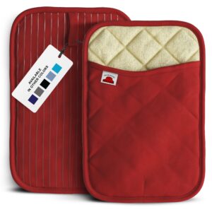 BIG RED HOUSE Oven Mitts and Pot Holders Sets, with The Heat Resistance of Silicone and Flexibility of Cotton, Recycled Cotton Infill, Terrycloth Lining, 480 F Heat Resistant Pair Red