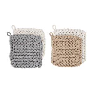 Mud Pie Crocheted Pot Holders, Taupe (8"" x 8""")