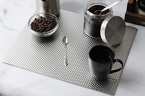 Heat Resistant, Non-Slip, Metal Counter/Table Protector Mat, Large - 14" x 17" - 2 Pack - Silver