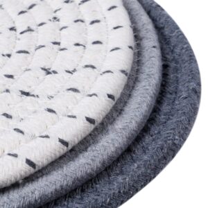 Lifaith Potholders Set Trivets Set 100% Pure Cotton Thread Weave Hot Pot Holders Set (Set of 3) Hot Pads, Hot Mats, Stylish Coasters, Spoon Rest for Bakingand Cooking, Diameter 7 Inches (Grey Set)