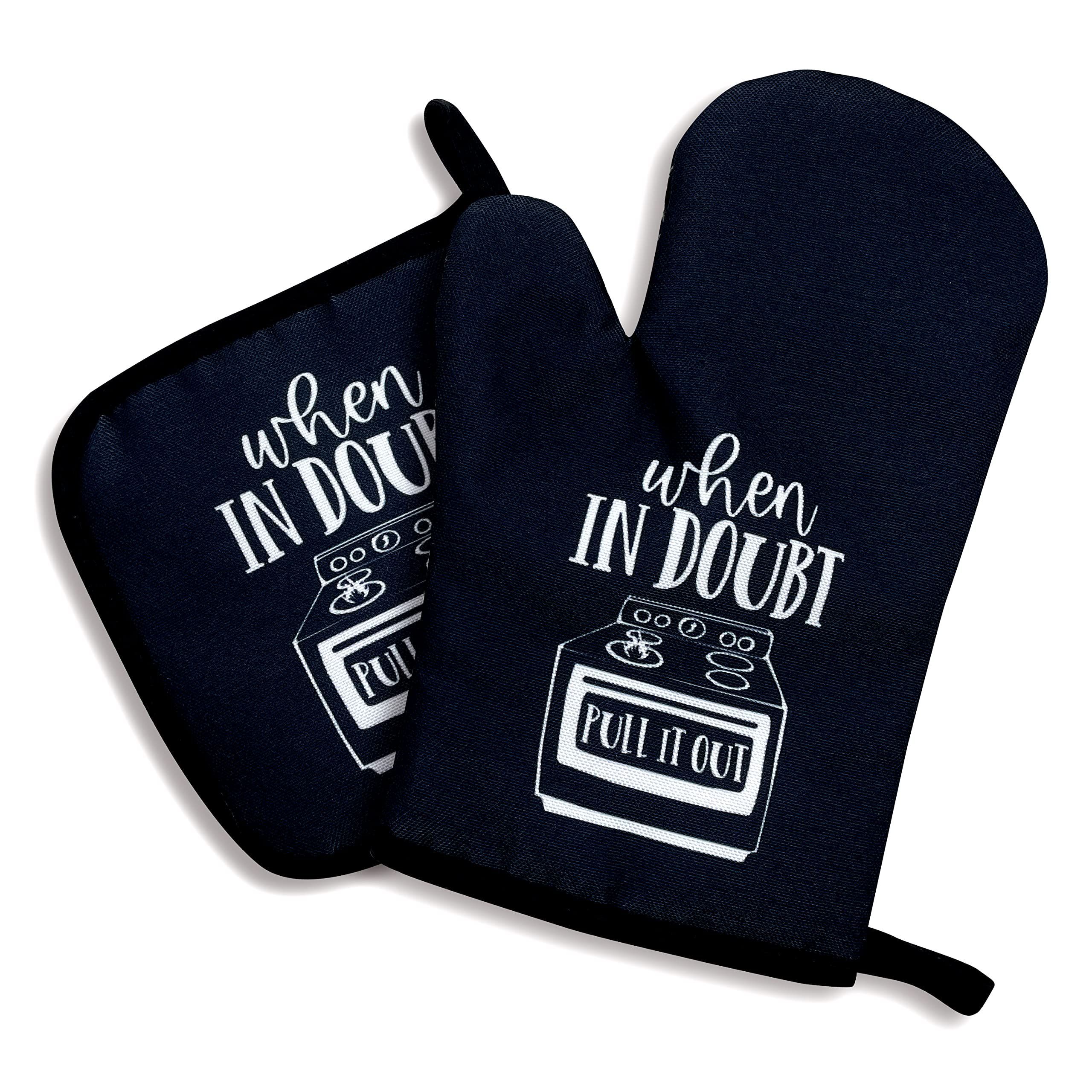 When in Doubt Pull It Out,Oven Mitts and Pot Holders Sets of 2，Funny Oven Mitt，Silicone Non-Slip Oven Mitts,Cute Housewarming Gift,Perfect for Kitchen,Cooking,Baking,Grilling