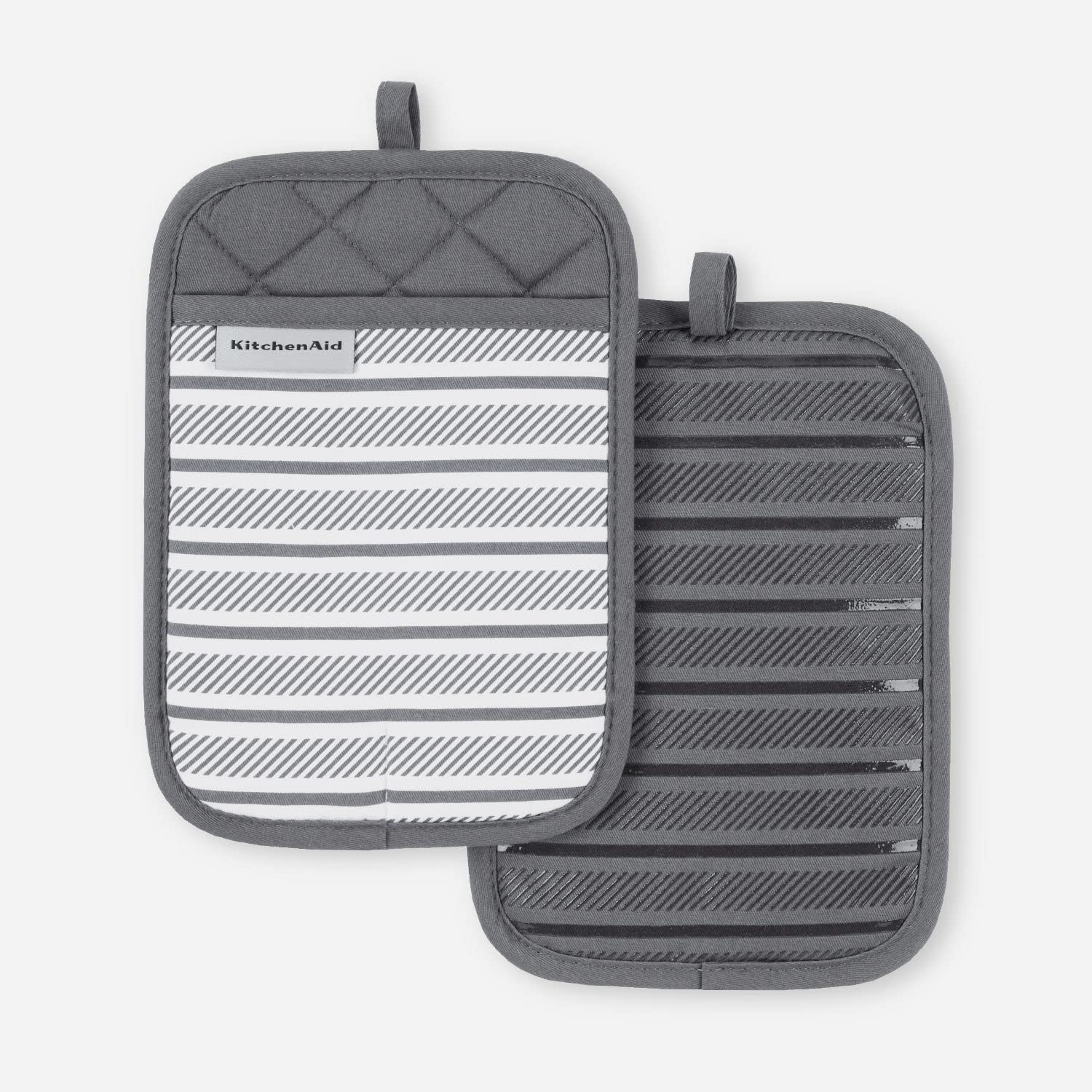 KitchenAid Albany Pot Holder 2-Pack Set, Charcoal Grey, 7"x10"