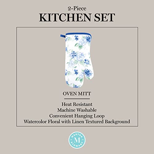 Martha Stewart Amber Floral Oven Mitt & Pot Holder Set 2-Pack, Blue/Green, OM: 7"x13" & PH: 7"x10"