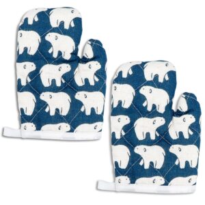 doerdo 2 pack kid oven mitts for children heat resistant kitchen mitts, great for cooking baking, age 4-12 (7"x4.7", polar bear)