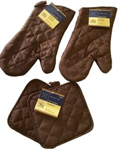 home collection kitchen oven mitt pot holder set kitchen linens oven mitt pot holder pack (brown)