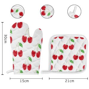 Chic Decor Home Set of Oven Mitt and Pot Holder Sweet Red Cherry Kitchen Mittens Heat Resistance Non-Slip Surface for Kitchen BBQ Cooking Baking Grilling,Cartoon Fruit