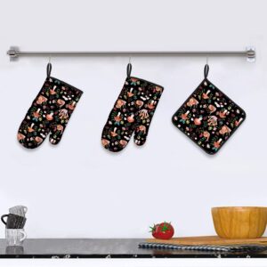 Snail Mushroom Oven Mitts Gloves with Pot Holders Sets, 3 Pack Heat Resistant 480 ℉ Non Slip Cotton Lining Kitchen Women Men Cooking Barbecue Microwave Animal Oven Mitts