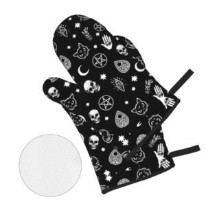 Halloween Goth Skull Oven Mitts and Pot Holders Heat Resistant Non-Slip Potholders Oven Gloves and Pad for Baking Cooking Kitchen Grilling BBQ Gifts Sets of 4