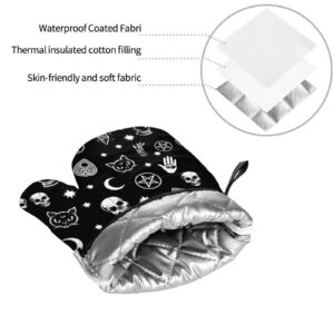 Halloween Goth Skull Oven Mitts and Pot Holders Heat Resistant Non-Slip Potholders Oven Gloves and Pad for Baking Cooking Kitchen Grilling BBQ Gifts Sets of 4