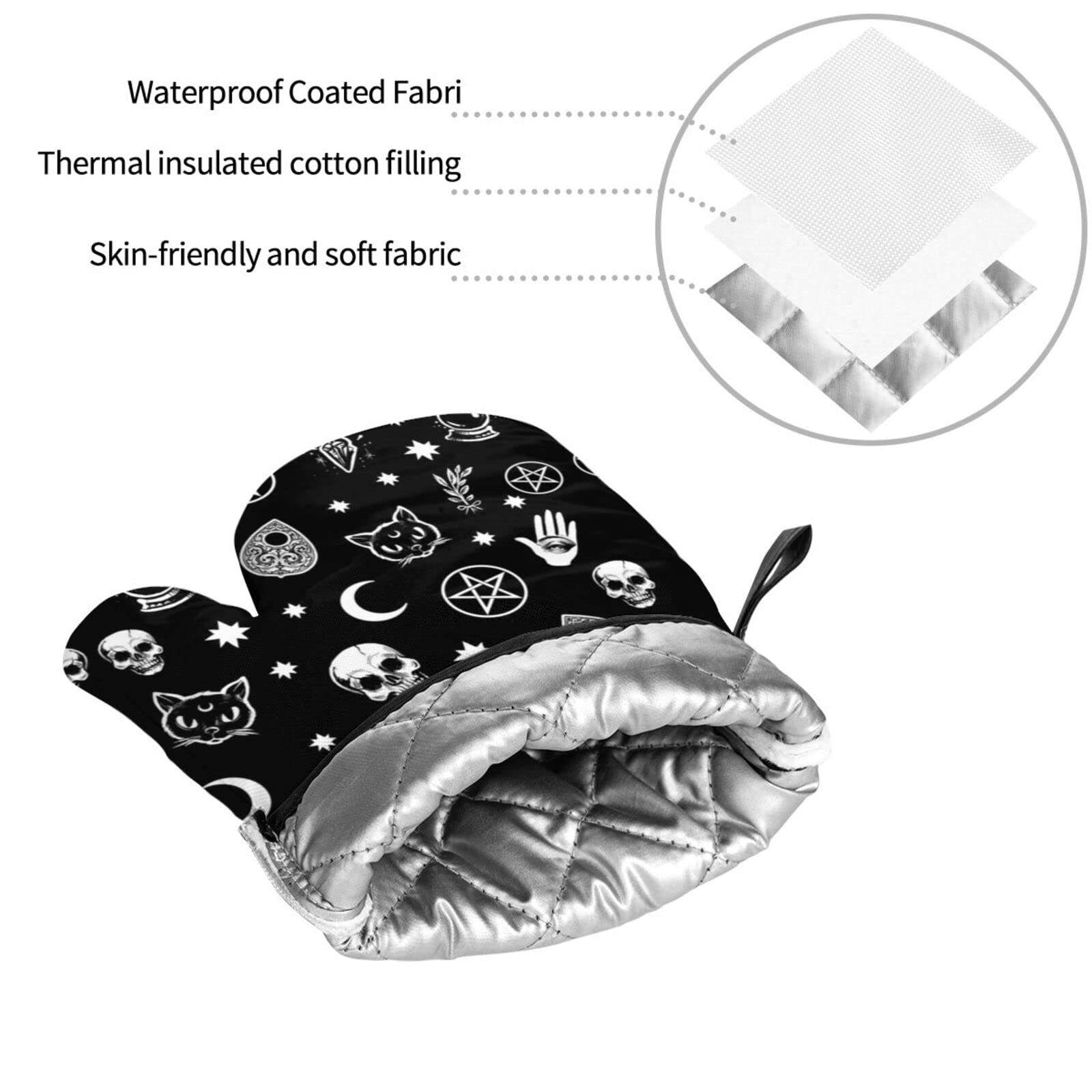 Halloween Goth Skull Oven Mitts and Pot Holders Heat Resistant Non-Slip Potholders Oven Gloves and Pad for Baking Cooking Kitchen Grilling BBQ Gifts Sets of 4