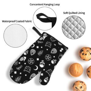 Halloween Goth Skull Oven Mitts and Pot Holders Heat Resistant Non-Slip Potholders Oven Gloves and Pad for Baking Cooking Kitchen Grilling BBQ Gifts Sets of 4