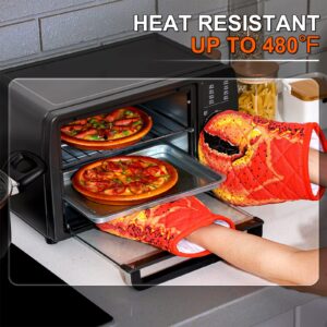 4 Pcs Lobster Claw Oven Mitts and Pot Holders Quilted Cotton Lining Design Heat Resistant Oven Gloves Set with Poth Holder Microwave Gloves Safe for Baking Cooking Barbecue