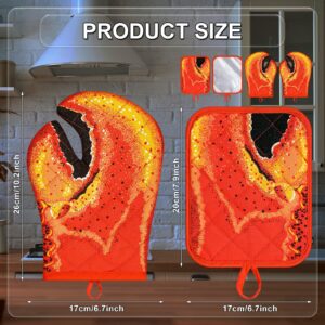 4 Pcs Lobster Claw Oven Mitts and Pot Holders Quilted Cotton Lining Design Heat Resistant Oven Gloves Set with Poth Holder Microwave Gloves Safe for Baking Cooking Barbecue