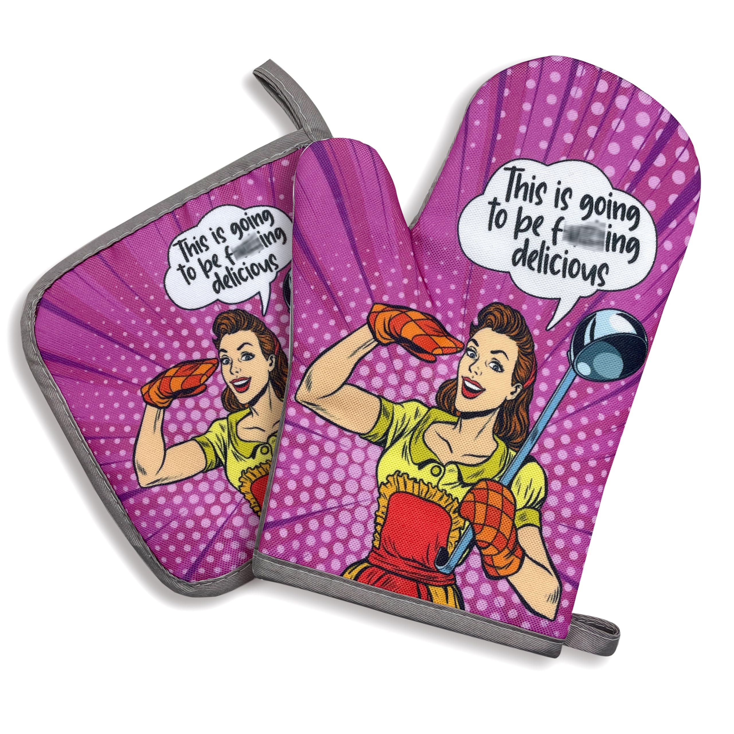 This is Going to be Fxxxing Delicious,Oven Mitts and Pot Holders Sets of 2，Funny Oven Mitt，Silicone Non-Slip Oven Mitts, for Mom,Perfect for Kitchen,Cooking,Baking,Grilling