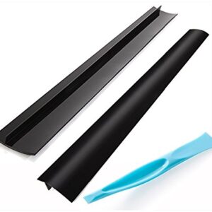 2 X Silicone Stove Gap Cover | Counter Top Stove Fills Gap Between Countertop and Stove | Seals Spills Between Stovetops, Washing Machines, Tables and more - Glossy Black