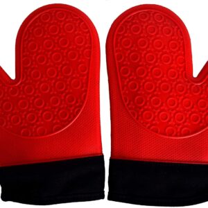 2PCS Red Black Professional Extra Large Silicone Oven Mitts and Pot Holders Oven Gloves Heat Resistant Gloves Kitchen Mittens BBQ Gloves for Cooking Grill Gloves Rubber Oven Mitt Cooking Gloves