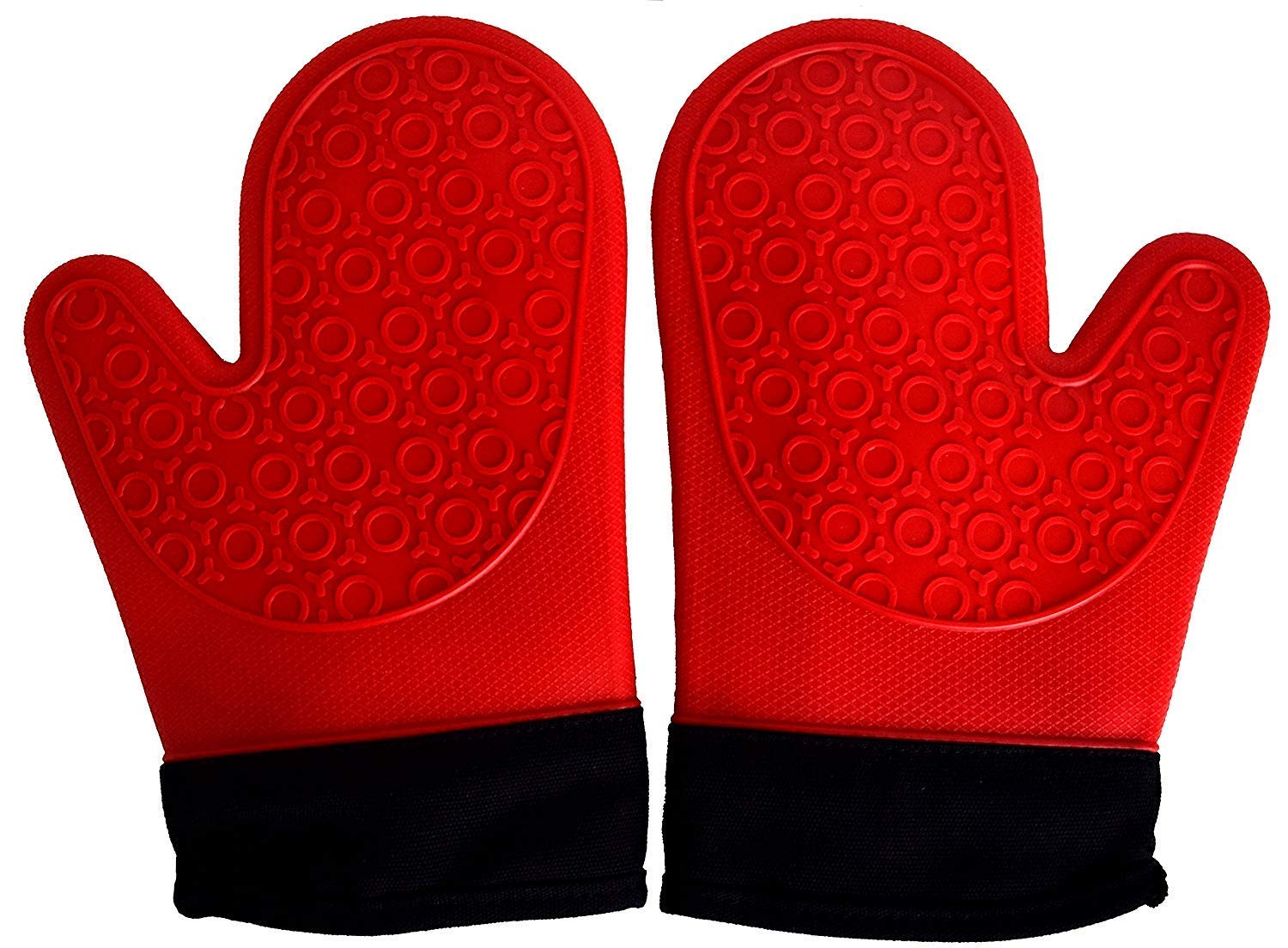 2PCS Red Black Professional Extra Large Silicone Oven Mitts and Pot Holders Oven Gloves Heat Resistant Gloves Kitchen Mittens BBQ Gloves for Cooking Grill Gloves Rubber Oven Mitt Cooking Gloves