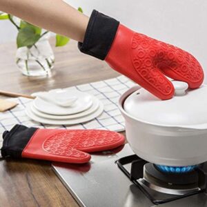 2PCS Red Black Professional Extra Large Silicone Oven Mitts and Pot Holders Oven Gloves Heat Resistant Gloves Kitchen Mittens BBQ Gloves for Cooking Grill Gloves Rubber Oven Mitt Cooking Gloves