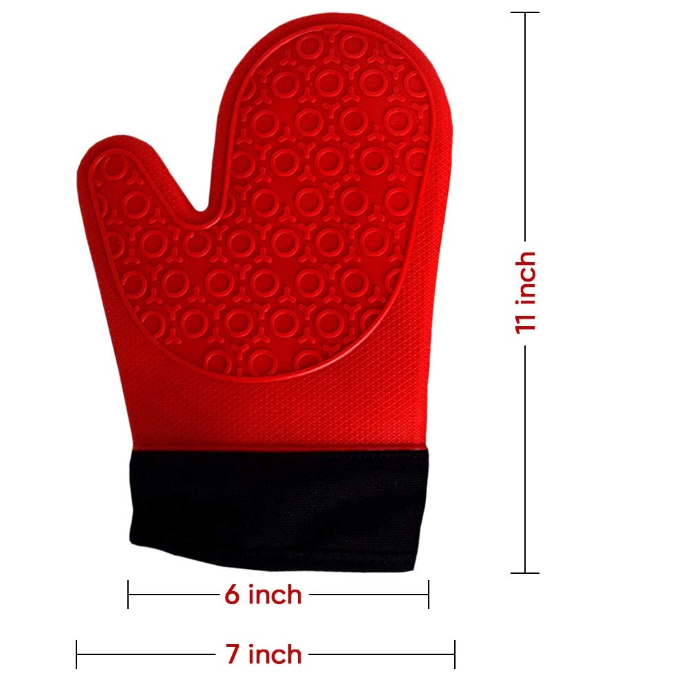 2PCS Red Black Professional Extra Large Silicone Oven Mitts and Pot Holders Oven Gloves Heat Resistant Gloves Kitchen Mittens BBQ Gloves for Cooking Grill Gloves Rubber Oven Mitt Cooking Gloves