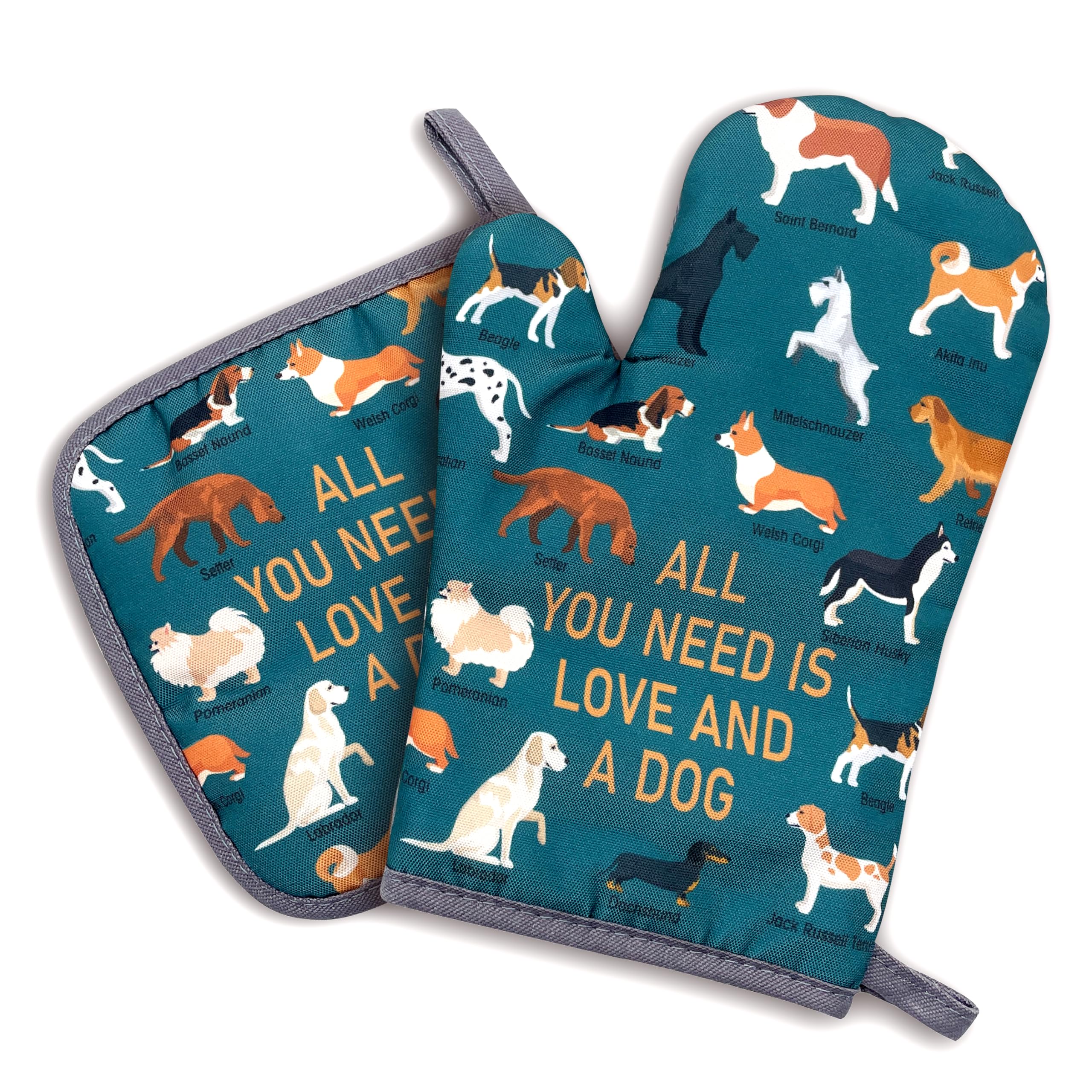 All You Need is Love and A Dog，Oven Mitts and Pot Holders Sets of 2，Funny Oven Mitt，Friend Birthday Gift，Dog Lover Gift，Birthday Gift for Dog Owner，Dog Lover， Dog Mom