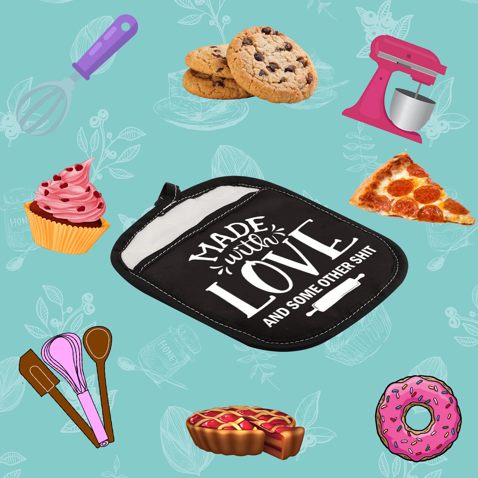 Funny Baking Gift Made with Love and Some Other Shit Oven Pads Pot Holder with Pocket (Made with Love)