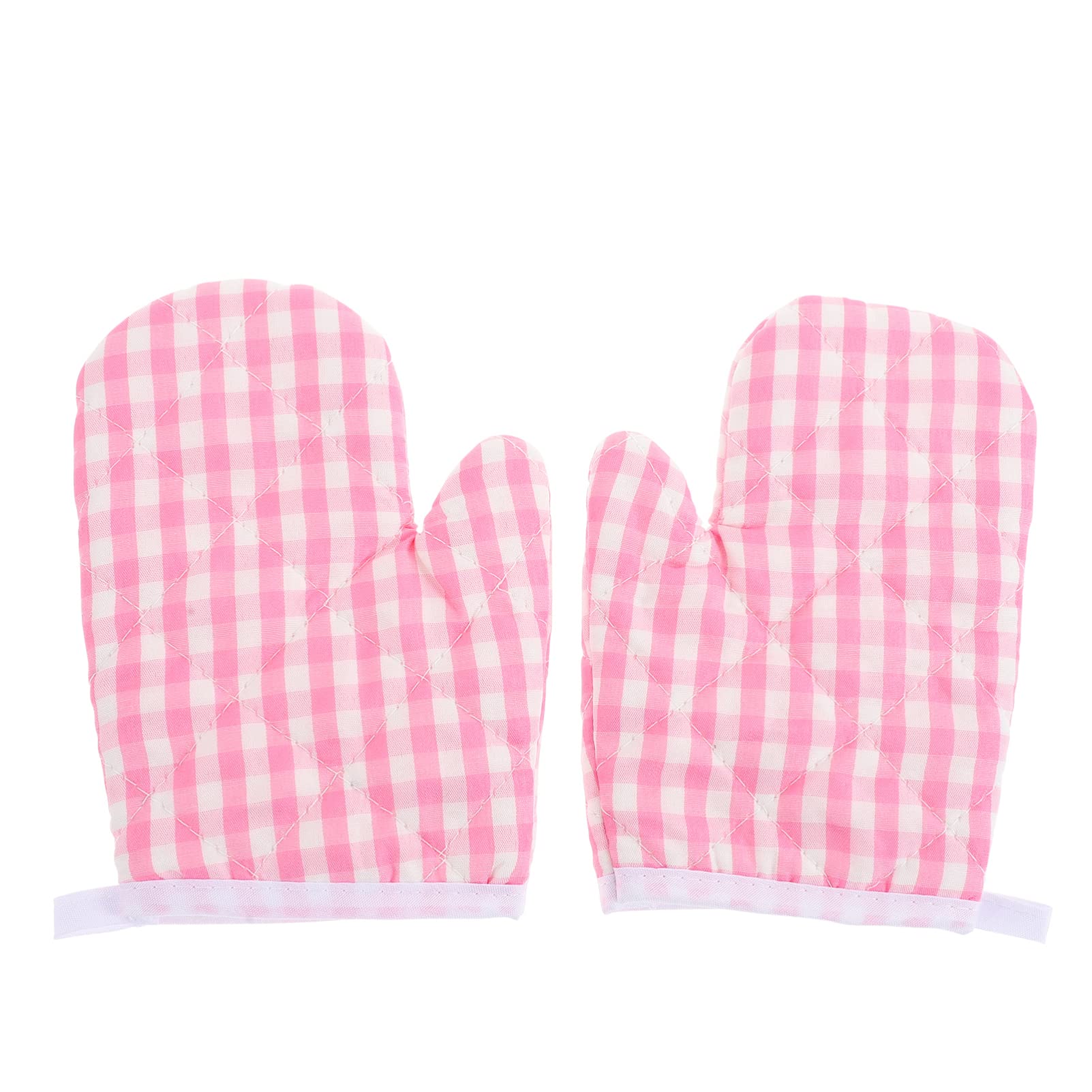 2Pcs Kids Oven Mitts Heat Resistant for Children Play Kitchen, Anti- Scald Gloves Microwave Oven Gloves Kitchen Mitts for Kids Toddler Safe Baking Cooking (Pink Checkered)