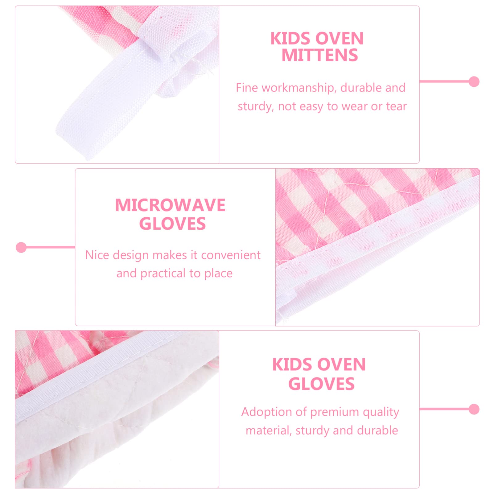 2Pcs Kids Oven Mitts Heat Resistant for Children Play Kitchen, Anti- Scald Gloves Microwave Oven Gloves Kitchen Mitts for Kids Toddler Safe Baking Cooking (Pink Checkered)