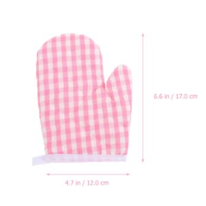 2Pcs Kids Oven Mitts Heat Resistant for Children Play Kitchen, Anti- Scald Gloves Microwave Oven Gloves Kitchen Mitts for Kids Toddler Safe Baking Cooking (Pink Checkered)