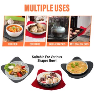 RS Collections 4 Pieces Microwave Bowl or Pot Holders Microwave bowl holder set to keep food warm Heat Resistant Potholder Protector Large Hot Pads Microwave Plate Holder (Gray & Red)