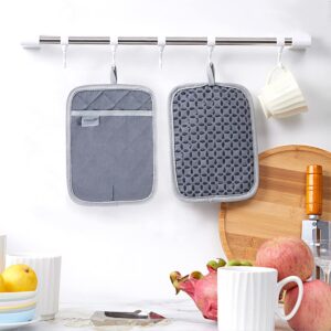 VHAUSE Pot Holders with Pocket Set of 4 - Soft Cotton Hot Pads with Non-Slip Silicone Grip and Hanging Loop - Heat Resistant Kitchen Potholders Trivet Mats for Hot Pots Pans Oven Gray