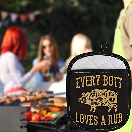 LEVLO Funny Pig Pork BBQ Grill Oven Mitt with Hot Pads Pig BBQ Lover Gifts Every Butt Loves A Good Rub Pot Holder for Friend Family Pork Rub (Every Butt Loves)