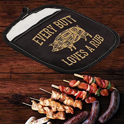 LEVLO Funny Pig Pork BBQ Grill Oven Mitt with Hot Pads Pig BBQ Lover Gifts Every Butt Loves A Good Rub Pot Holder for Friend Family Pork Rub (Every Butt Loves)